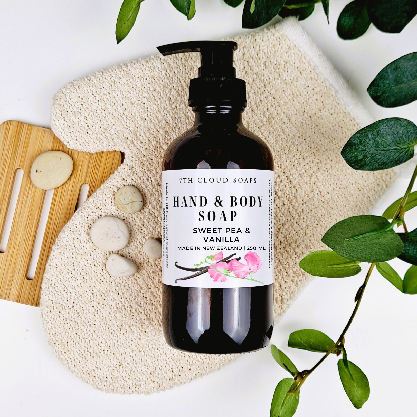 Liquid Hand & Body Soap – Sweet Pea & Vanilla | 250ml Glass Bottle (NZ ...